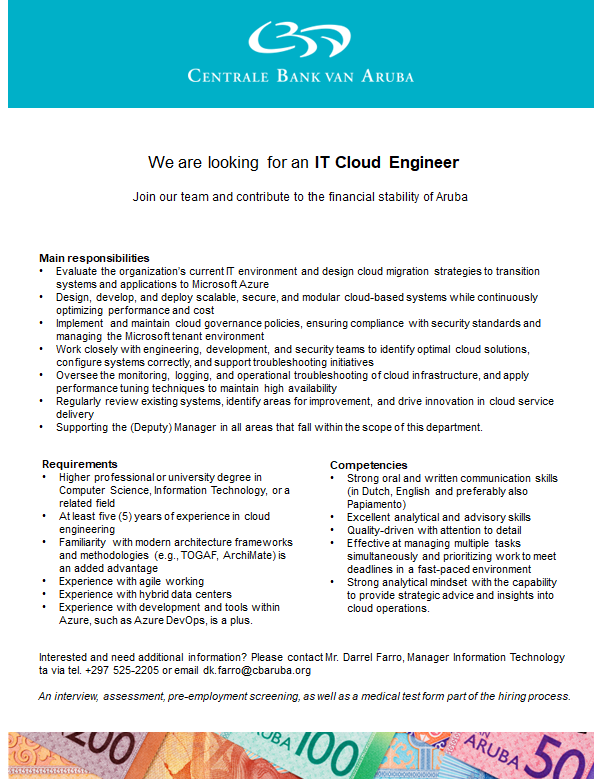 Vacancy IT Cloud Engineer - IT Cloud Engineer - Working at the CBA