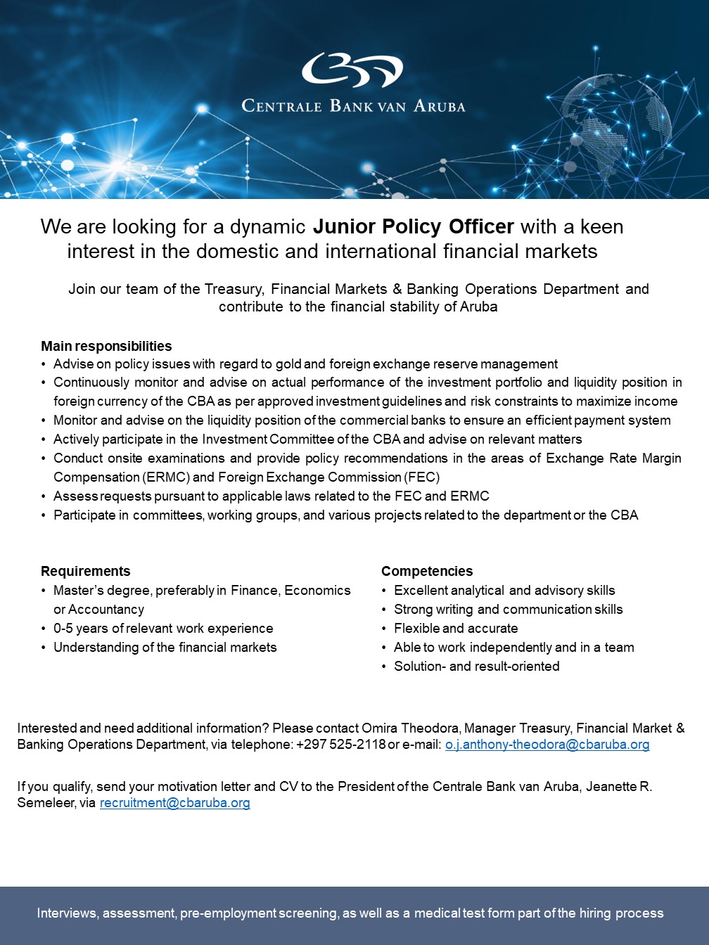 Vacancy Junior Policy Officer Treasury, Financial Markets & Banking ...